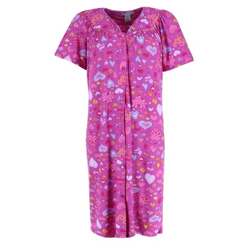 Elegant Emily Women's Pink Hearts Short Sleeve Button Down Duster : Target