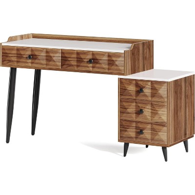 Tribesigns Extendable Home Office Computer Desk With 5 Drawers, Brown ...