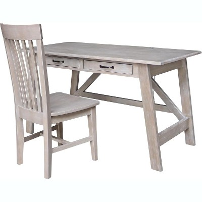 Small Desk With Drawer And Chair Washed Gray/taupe - International ...
