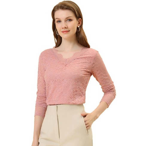 Inspire Chic Women's Floral Embroidery Sheer Long Sleeves Lace Blouse ...