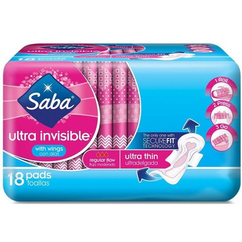 Saba Ultra Invisible Thin Regular Pads - 18ct : Target