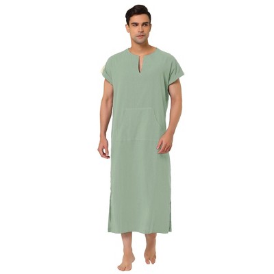 Lars Amadeus Men's Short Sleeves Cotton V-neck Side Split Long ...