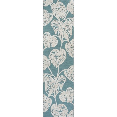 Tropical Monstera Leaf Blue/Ivory Reversible Indoor/Outdoor Rug • Spoken