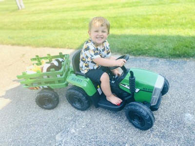 Costway 12v Kids Ride On Tractor With Trailer Ground Loader W/remote ...