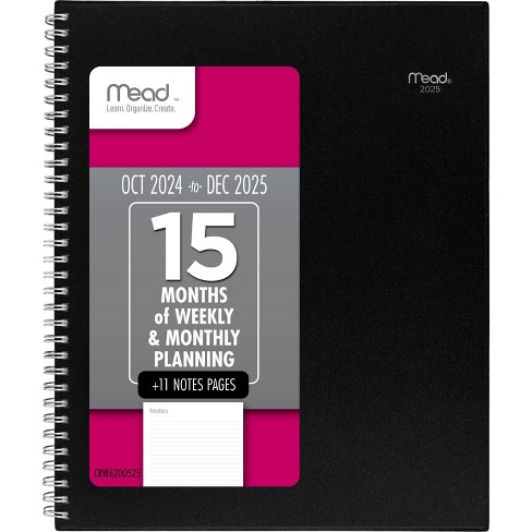 Mead 2024-25 Weekly/monthly Planner 11"x9.625" Black: Academic Calendar ...