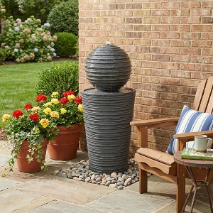 31.5"H Tall Striped Concrete Column Fountain with Dynamic LED Light and ...