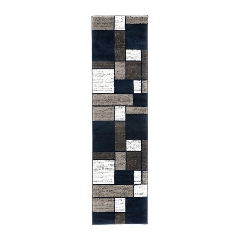 World Rug Gallery Contemporary Modern Boxed Color Block Navy 2'x7'3 ...