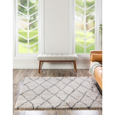Unique Loom Rabat Shag Collection Area Rug - Trellis (4' 1" Square Pure ...