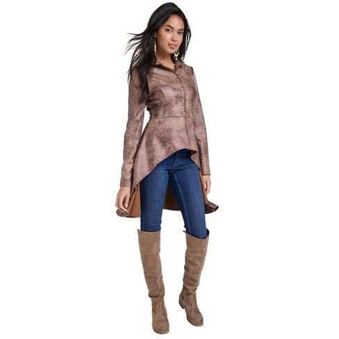 Venus Womens Plus Distressed Faux Suede Scuba Hi Low Jacket - 3x, Brown ...