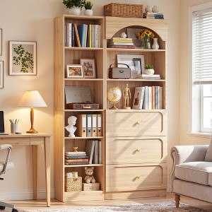 Besiost 80" Bookcase with 7-Tier Shelves and 3-Drawers, Storage Cabinet ...