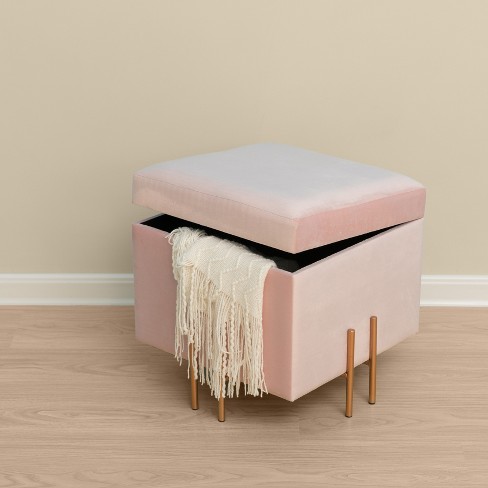Fabulaxe Square Velvet Storage Ottoman With Gold Legs, Pink : Target