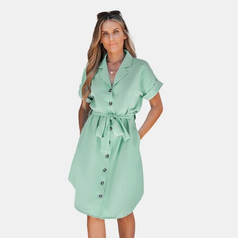 Women's Mint Collared Front Button Mini Dress - Cupshe-xl-green : Target