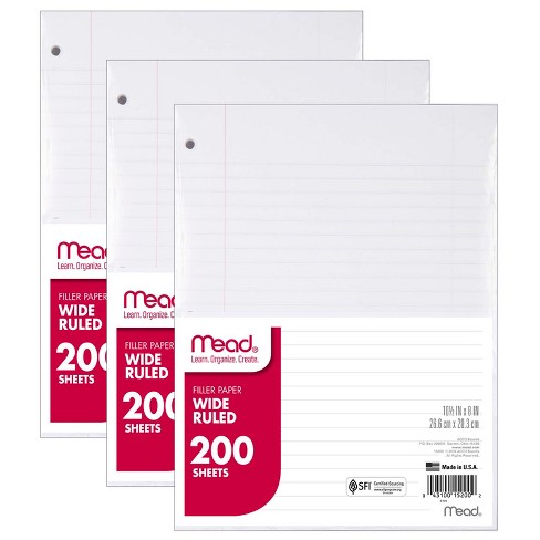 Mead Notebook Filler Paper, Wide Ruled, 200 Sheets Per Pack, 3 Packs ...