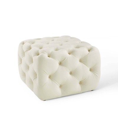 Amour Tufted Button Square Performance Velvet Ottoman Ivory - Modway ...