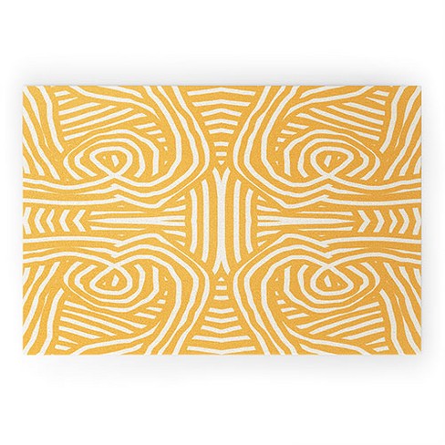 Little Dean Yellow Mustard Boho Stripe Large Looped Vinyl Welcome Mat ...