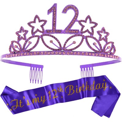 Meant2tobe 12th Birthday Sash And Tiara For Girls, Purple : Target