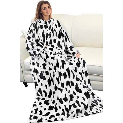 Catalonia Cow Print Wearable Blanket With Sleeves And Pocket, Cozy Soft ...