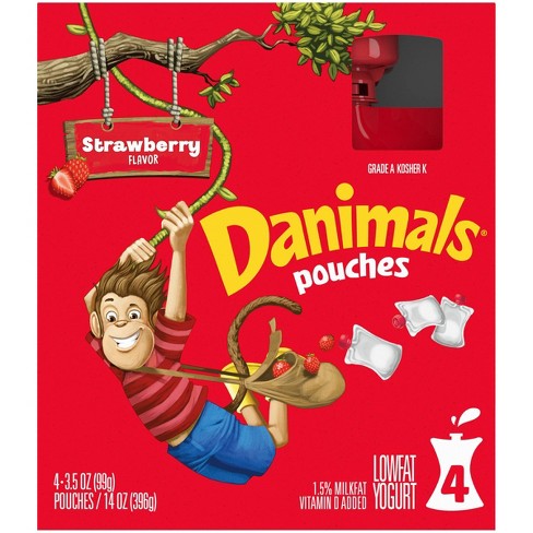 Danimals Strawberry Kids' Squeezable Yogurt - 4ct/3.5oz Pouches : Target
