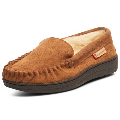 Alpine Swiss Yukon Mens Suede Shearling Slip On Moccasin Slippers ...