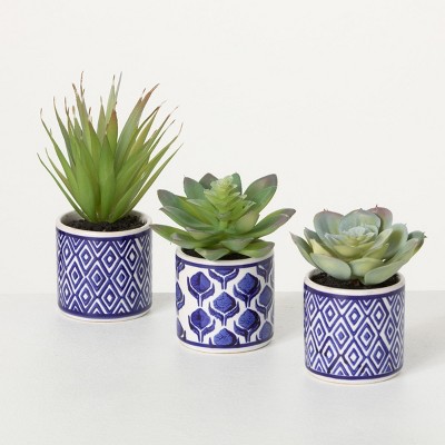 Sullivans Artificial 4" Succulents In Printed Pots - Set Of 3 : Target