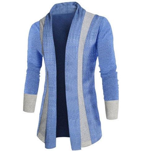 Unique Bargains Men's Shawl Collar Contrast Color Knit Cardigan Blue 36 ...