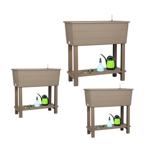 Aoodor 3pcs Elevated Raised Planter Box With Legs,storage Space,plastic ...