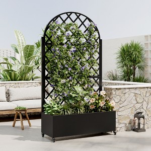 73"x35"x16" Round Metal Planter Box with Trellis and Privacy Screen for ...