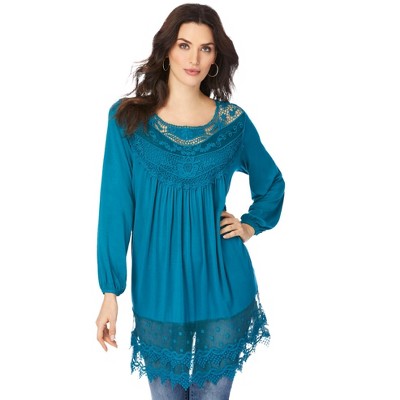 Roaman's Women's Plus Size Scoopneck Lace Bib Tunic : Target