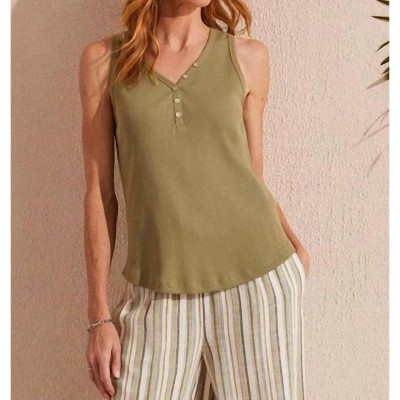 Women's Henley Tank Top With Buttons - Tribal L : Target