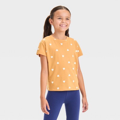 Girls' Short Sleeve 'heart' T-shirt - Cat & Jack™ Gold Orange Xxl : Target