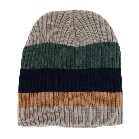Ctm Men's Heavy Knit Wool Blend Striped Winter Beanie Hat, Green : Target