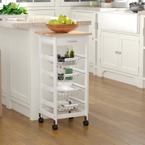 Homcom 32.25" Wooden Rolling Kitchen Storage Cart On 360° Swivel Wheels ...