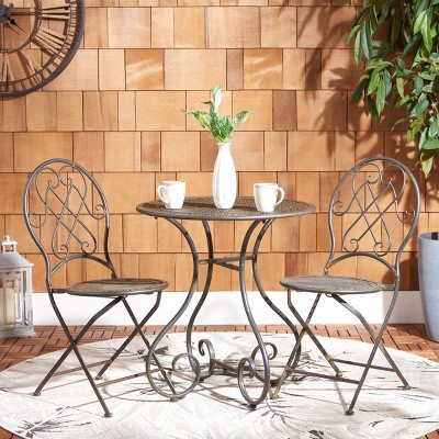 Adriel 3 Piece Patio Outdoor Bistro Set - Anitique Black - Safavieh ...