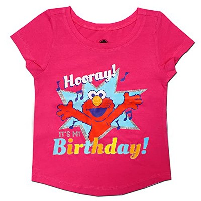 Sesame Street Girl's Elmo It's My Birthday Glitter Print Short Sleeve ...