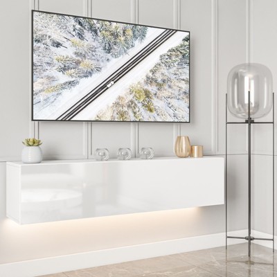 104" Minimalism Style Entertainment Wall Unit With Bridge, Modern Tv ...