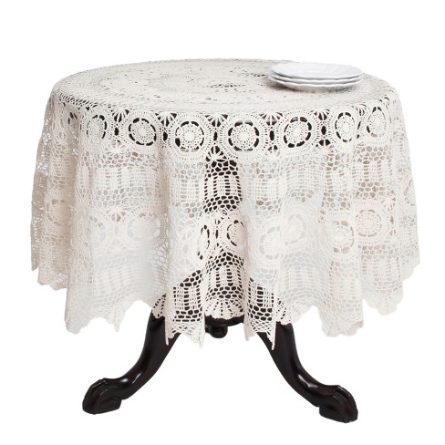 Saro Lifestyle Handmade Crochet Cotton Lace Table Linens, Ecru, 72 ...