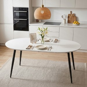 Extendable Round Dining Table with MDF Tabletop and Metal Legs ...