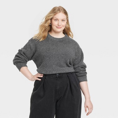 Women's Oversized Crewneck Pullover Sweater - Universal Thread™ Gray ...