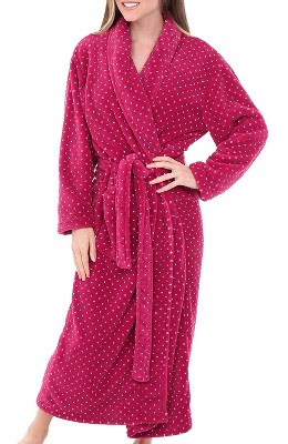 Adr Women's Classic Winter Robe, Plush Fleece Bathrobe White Dots On ...