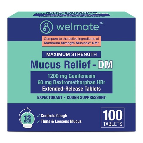 Welmate 12 Hour Mucus Dm Max Strength Cough Medicine - 1200/60mg 100ct ...