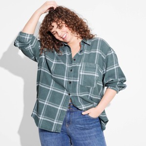 Women's Long Sleeve Oversized Flannel Button-down Shirt - Wild Fable ...