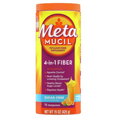 Metamucil Psyllium Fiber Supplement Powder - Sugar Free - Orange - 15oz ...