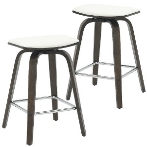 LeisureMod Pelya Modern Leather Swivel Square Counter Stool with Solid ...