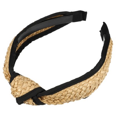 Unique Bargains Women's Fashion Non Slip Straw Knotted Headband Khaki ...