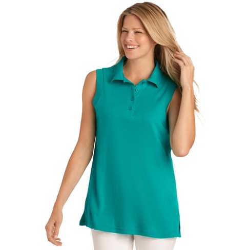 Woman Within Women's Plus Size Sleeveless Polo Tunic - 6x, Waterfall ...