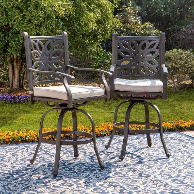 Costway Set Of 2 Bar Stools 29inch Acacia Wood Pub Chairs Outdoor W ...