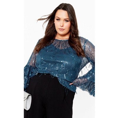 Avenue Women's Plus Size Nouveau Nights Top - 14, Teal : Target