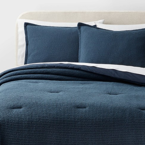 Twin/twin Extra Long Washed Waffle Weave Comforter And Sham Set Navy ...