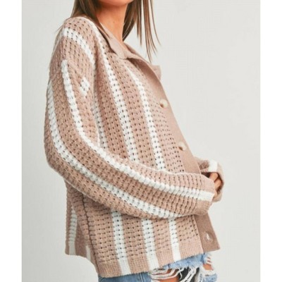 Women's Stripe Button Front Sweater - Buttermelon L : Target