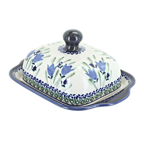 Blue Rose Polish Pottery Blue Tulip Square Butter Dish : Target